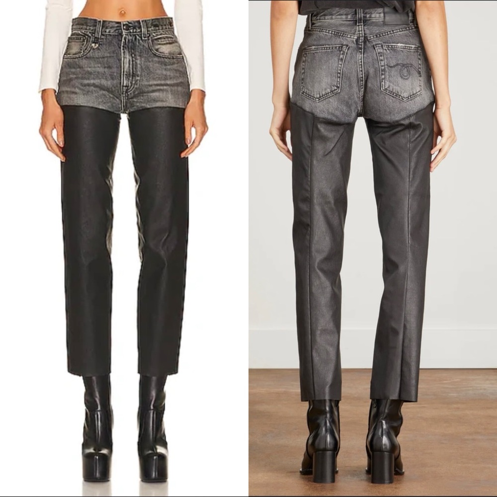 R13 Courtney Chaps Denim And Leather Slim-Leg Jeans I… - Gem
